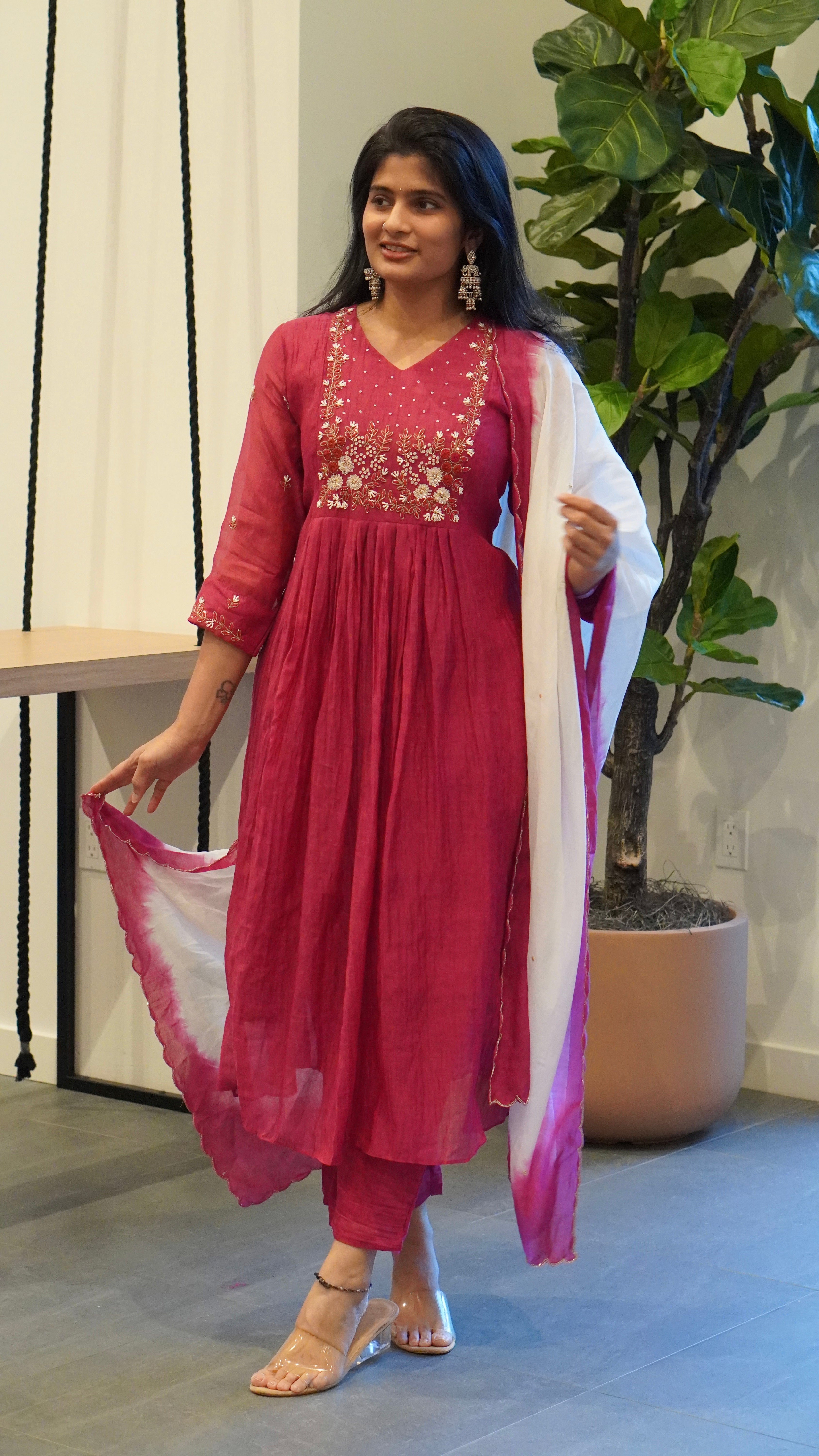 Berry Magenta/Wine Brown Embroidered Kurta Set – Trishya